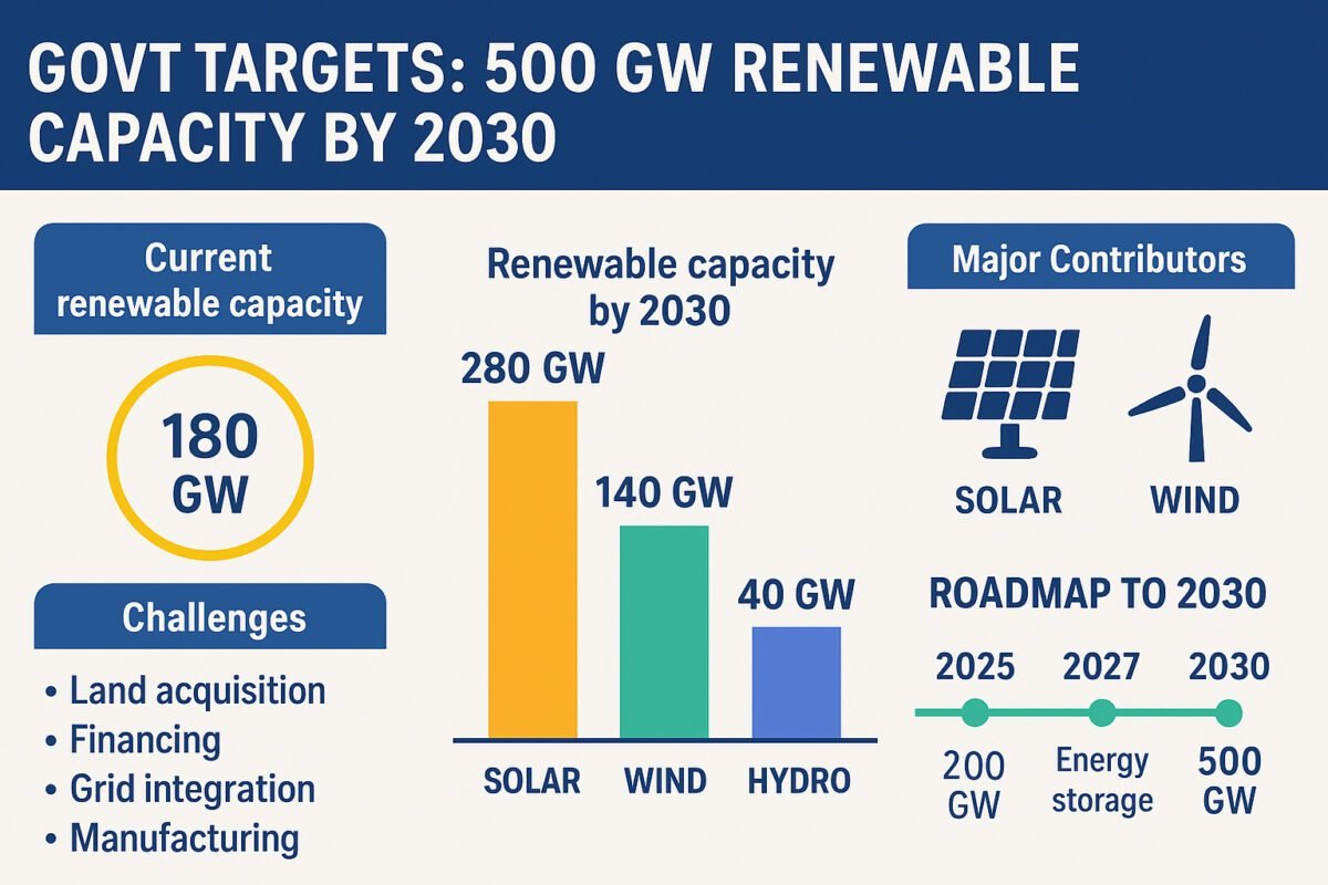 Govt Targets: 500 GW Renewable Capacity by 2030 - Battery, Solar & EV News